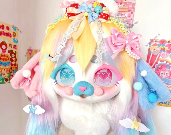 Fursuit Kig Head Candy Rabbit Set With Loop Scarf and Hat Furry for ...