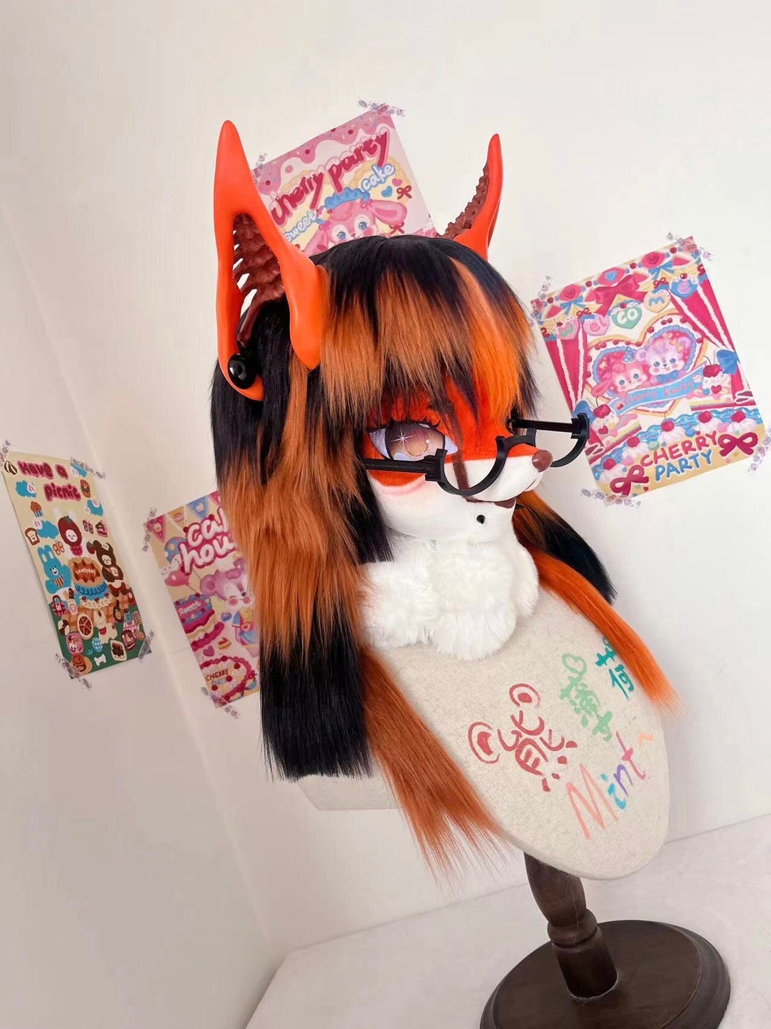 Fursuit Kig Head Fox Girl With Glasses, Piercing and Gloves Furry for ...
