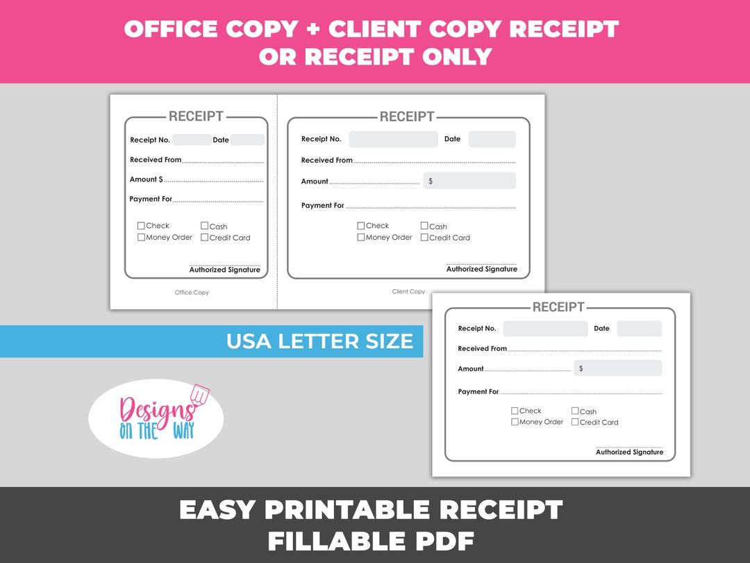 Printable Receipt Template With Copy Client and Office, Small Business ...