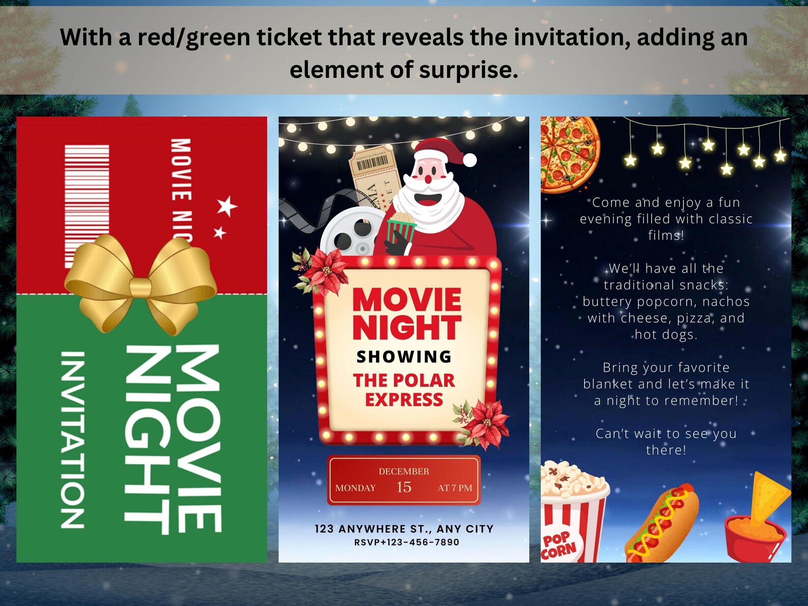 Christmas Movie Night Invitation, Animated Holiday Movie Night Invite ...