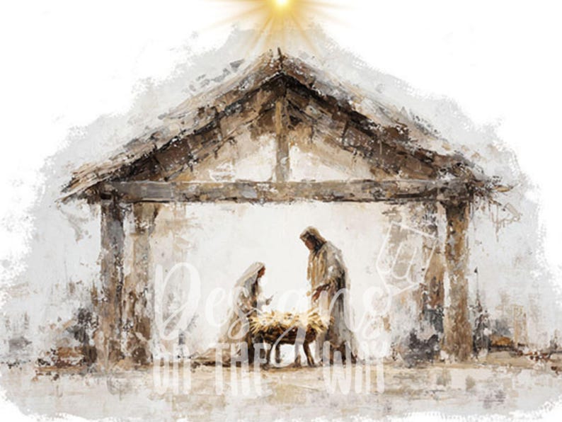 Christmas Story Nativity Printable, Holiday Bible Verse Print, Modern ...