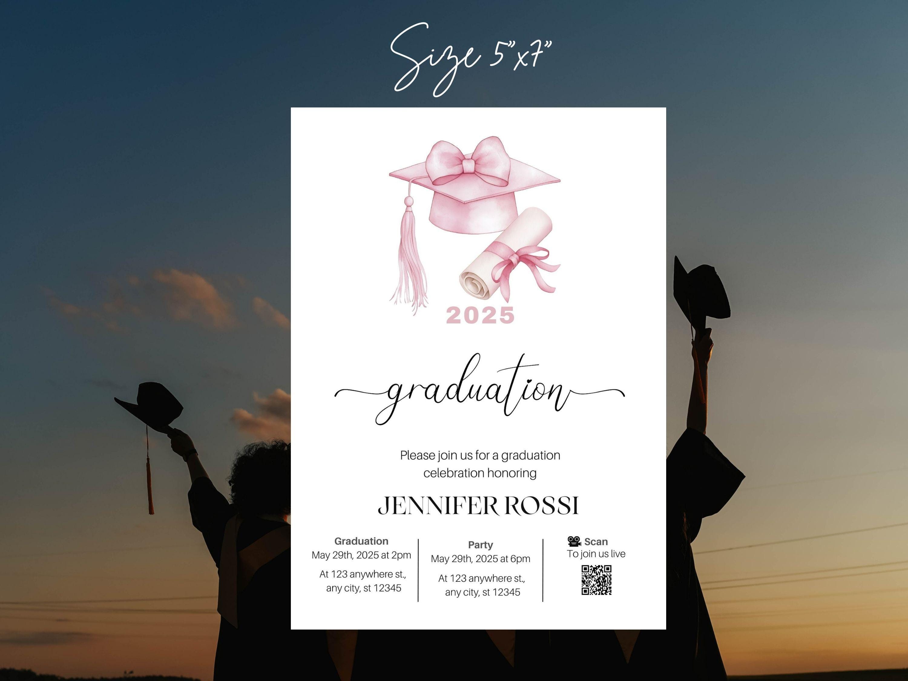 Pink Bow Graduation Invitation Digital | Editable Grad Template ...