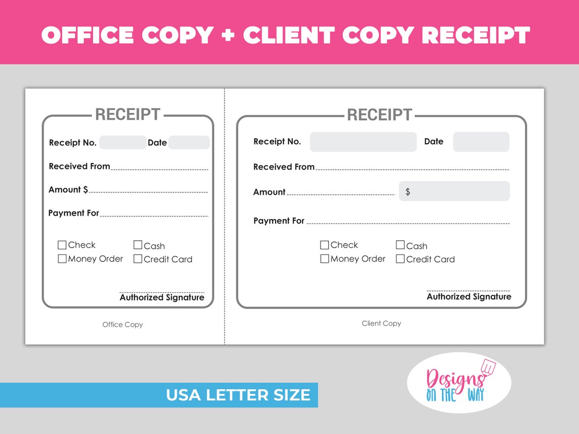 Printable Receipt Template With Copy Client and Office, Small Business ...