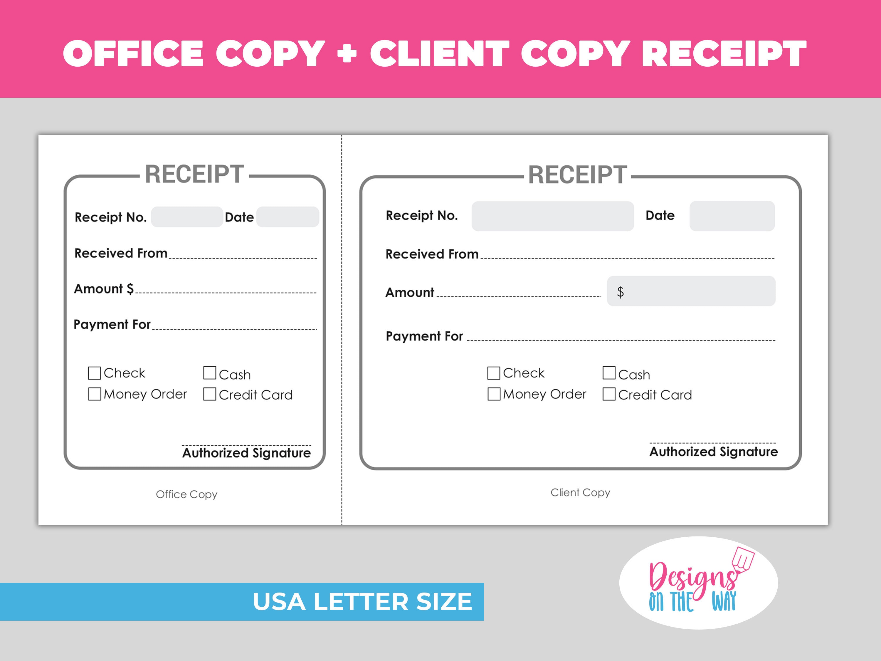 Printable Receipt Template With Copy Client and Office, Small Business ...