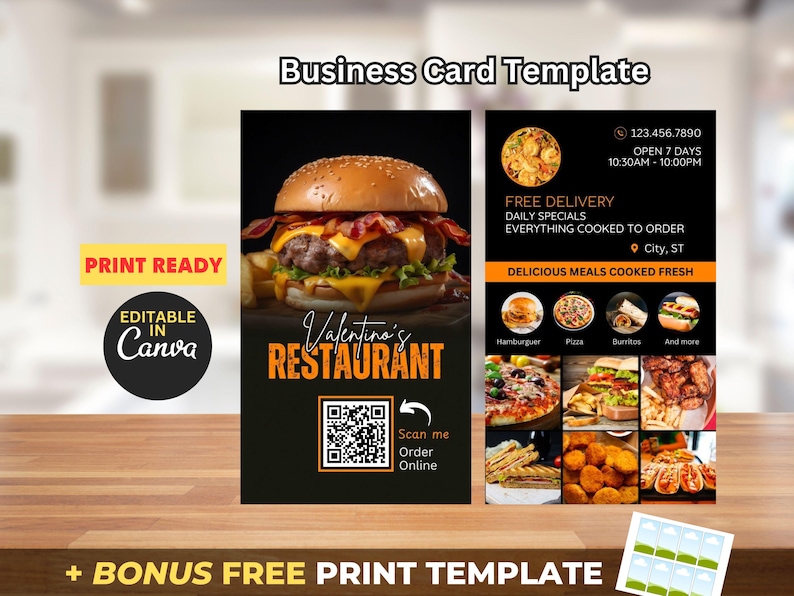 Restaurant Business Card Template, Food Business Card With Qr Code ...