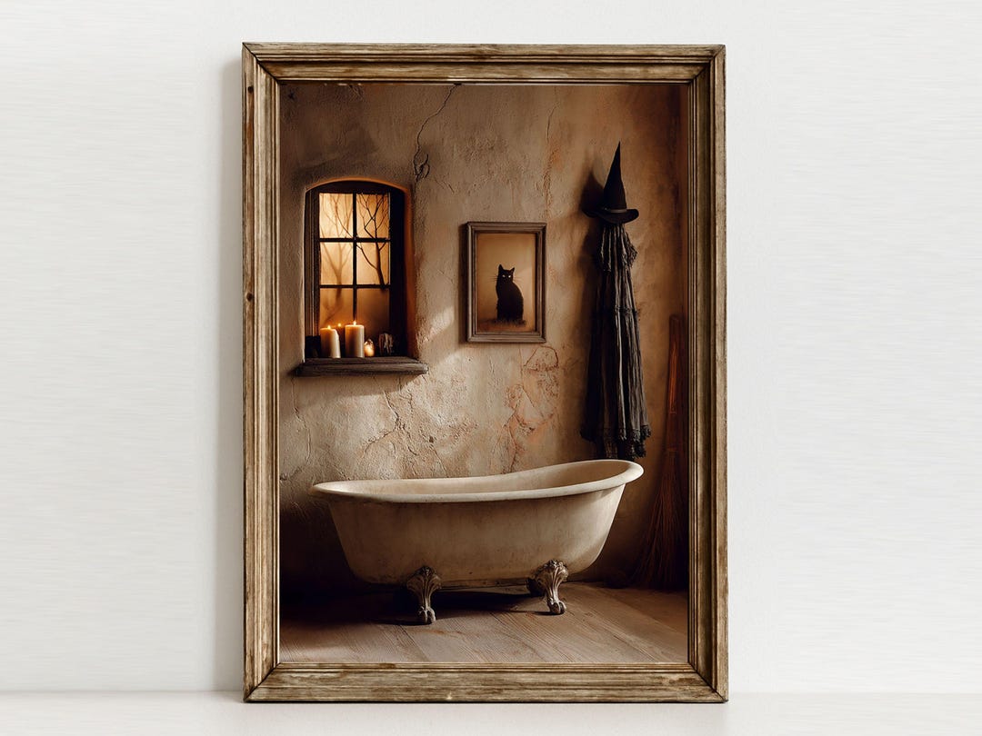 Witch Bathroom Painting, Witchcore Wall Art, Gothic Cottage Decor ...