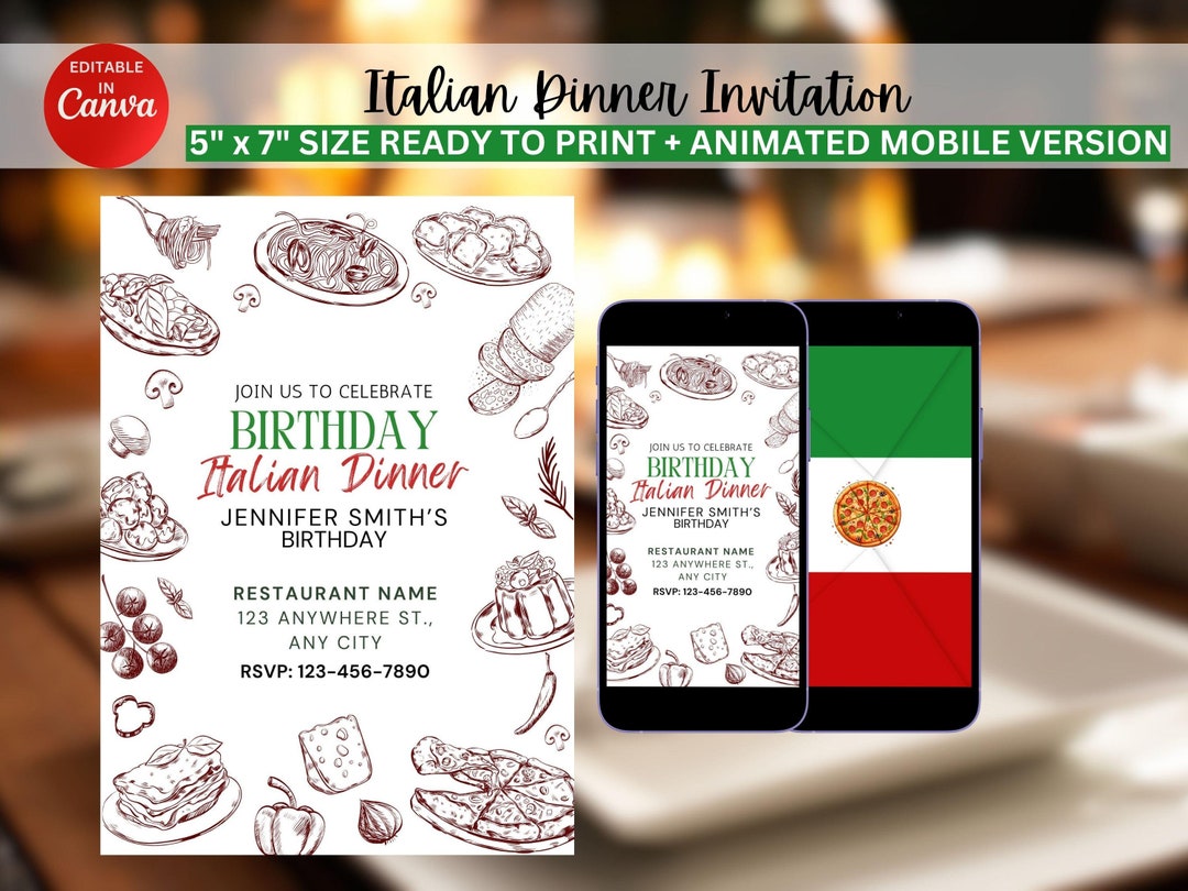 Italian Birthday Invitations, Italian Dinner Birthday Evite, Italian ...