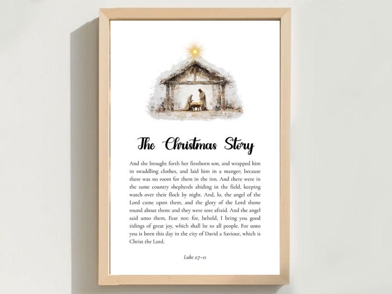 Christmas Story Nativity Printable, Holiday Bible Verse Print, Modern ...