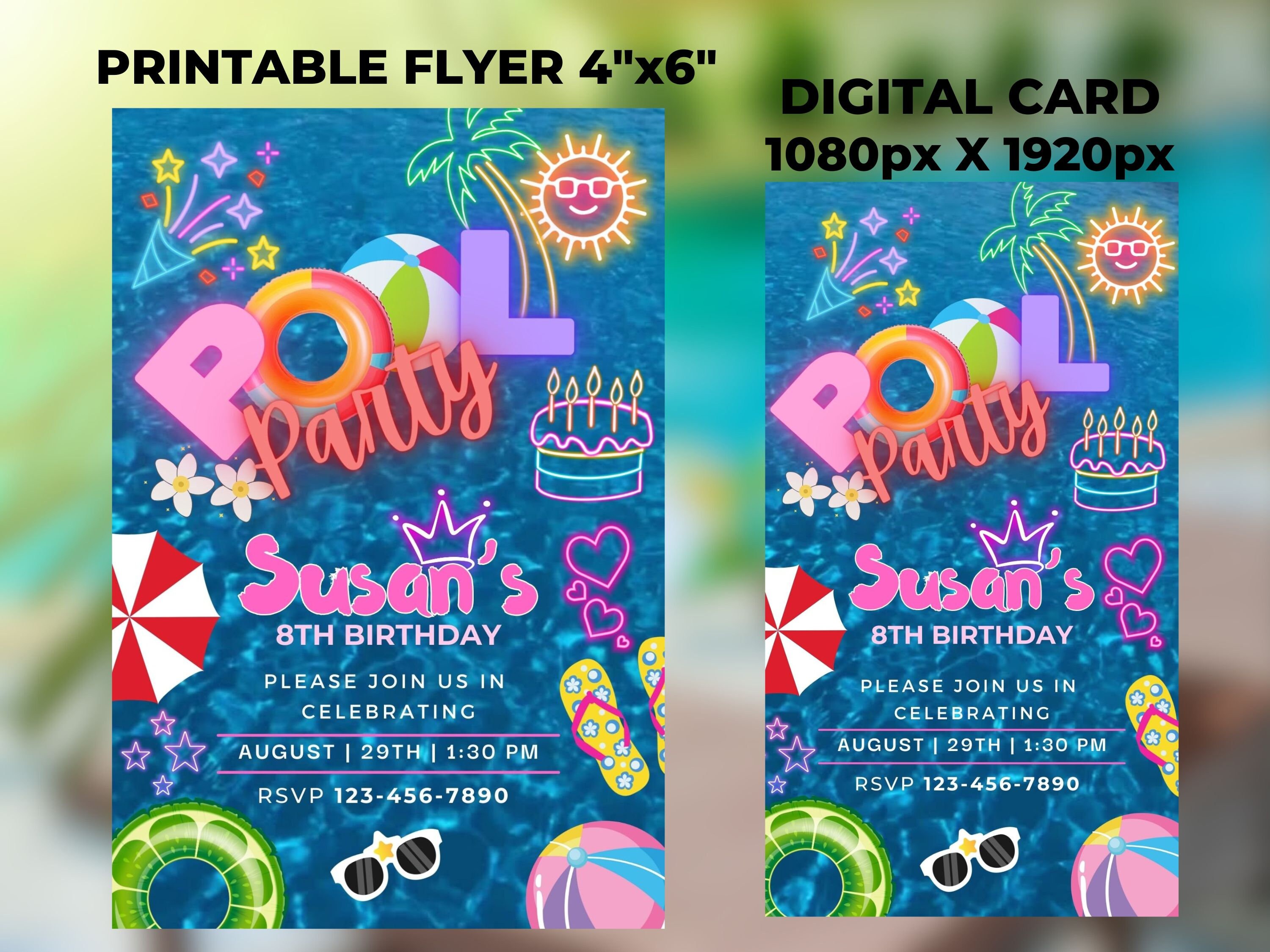 Girl Birthday Pool Party Invitation, Girl Digital Swim Invite ...