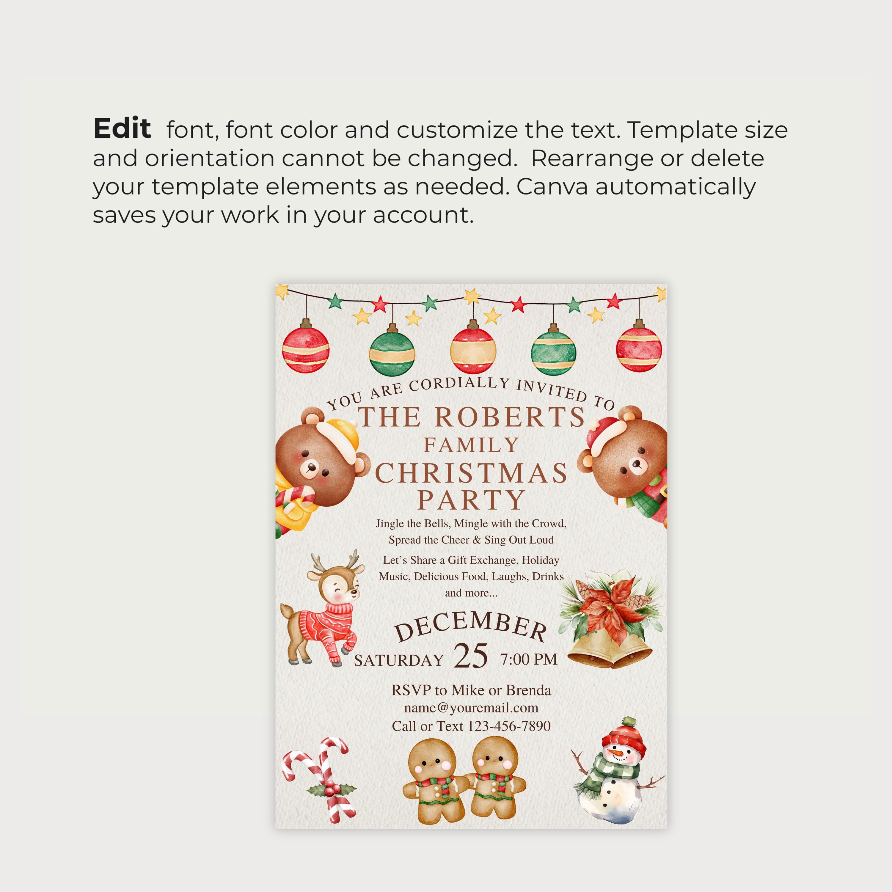 Christmas Party Invitation Template, Holiday Party Invite, Christmas ...