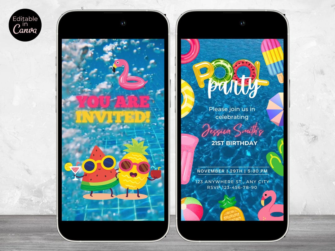 Pool Party Animated Invite, Summer Pool Party Invitation, Text ...