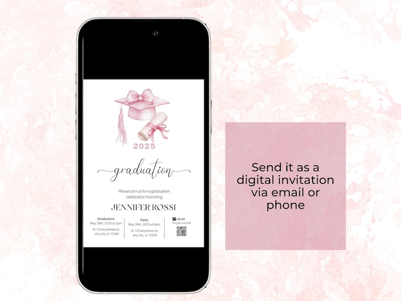 Pink Bow Graduation Invitation Digital | Editable Grad Template ...