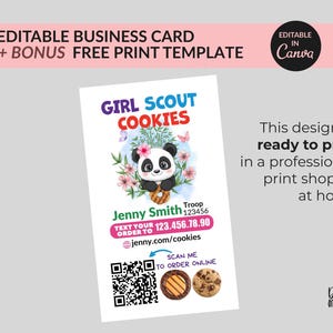 2025 Girl Scout Cookie Business Card With QR Code, Girl Scout Printable ...