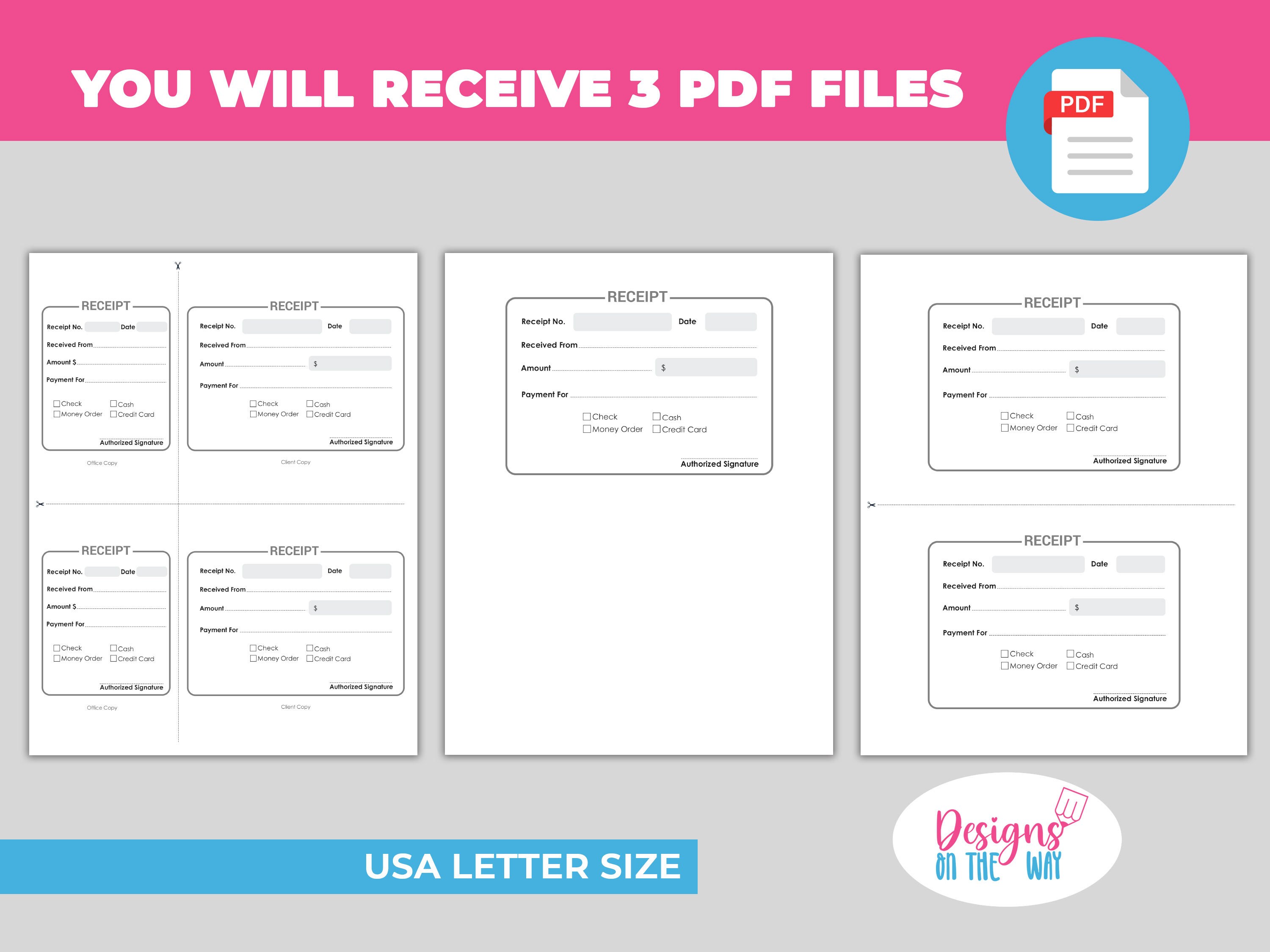 Printable Receipt Template With Copy Client and Office, Small Business ...
