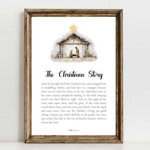 Christmas Story Nativity Printable, Holiday Bible Verse Print, Modern ...