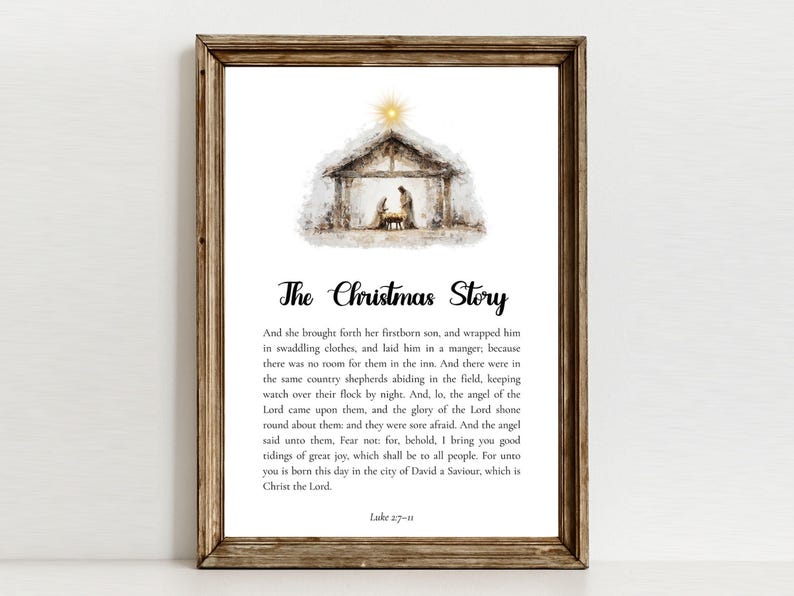 Christmas Story Nativity Printable, Holiday Bible Verse Print, Modern ...