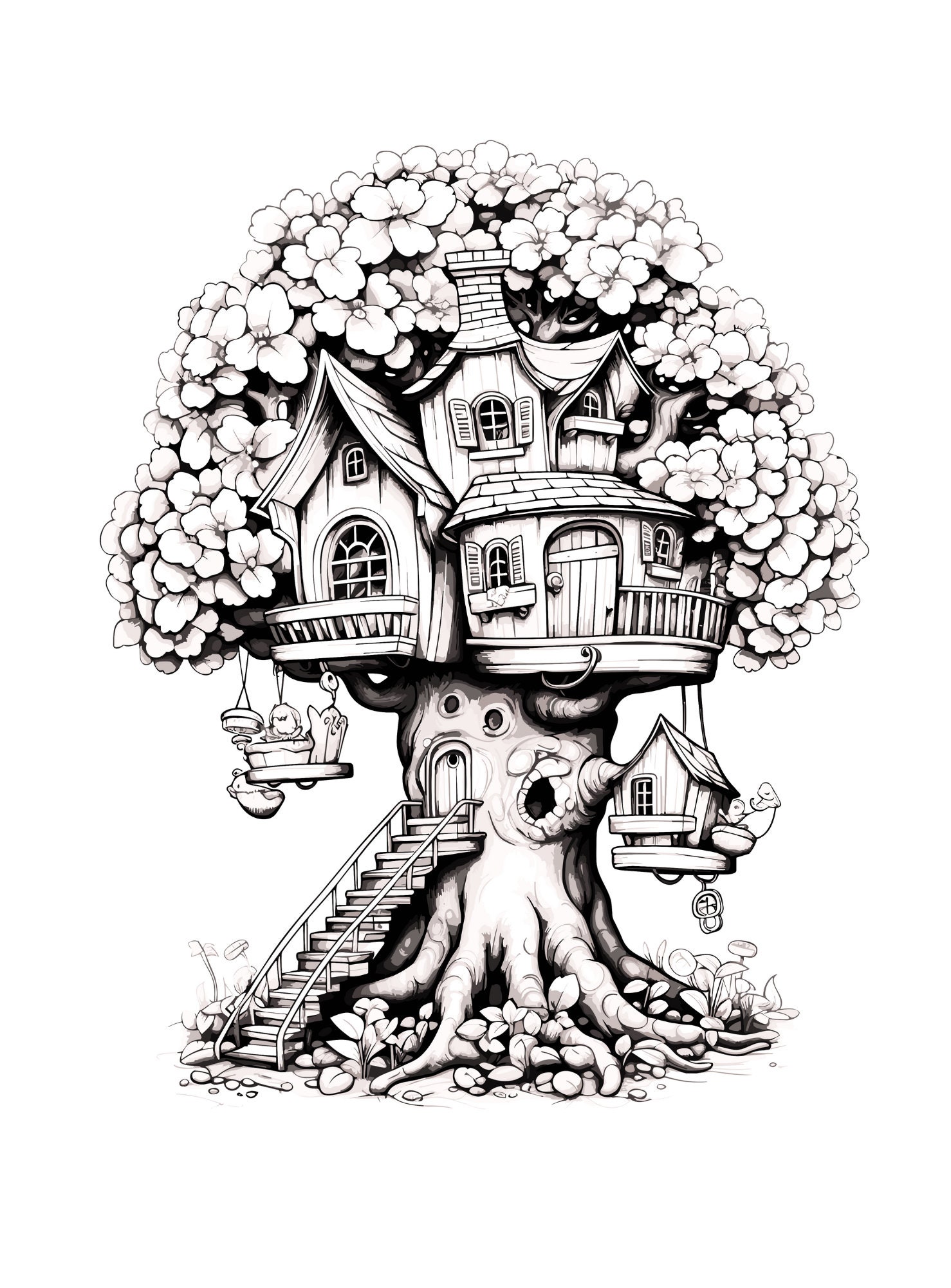 50 Treehouse Coloring Pages, Nature Coloring Designs, Mandala Coloring ...
