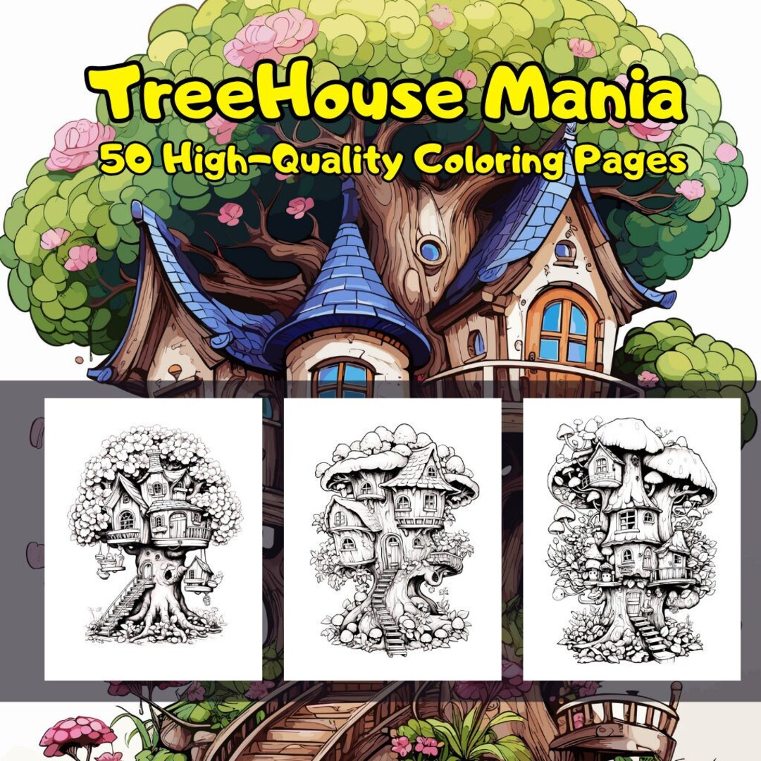 50 Treehouse Coloring Pages, Nature Coloring Designs, Mandala Coloring ...