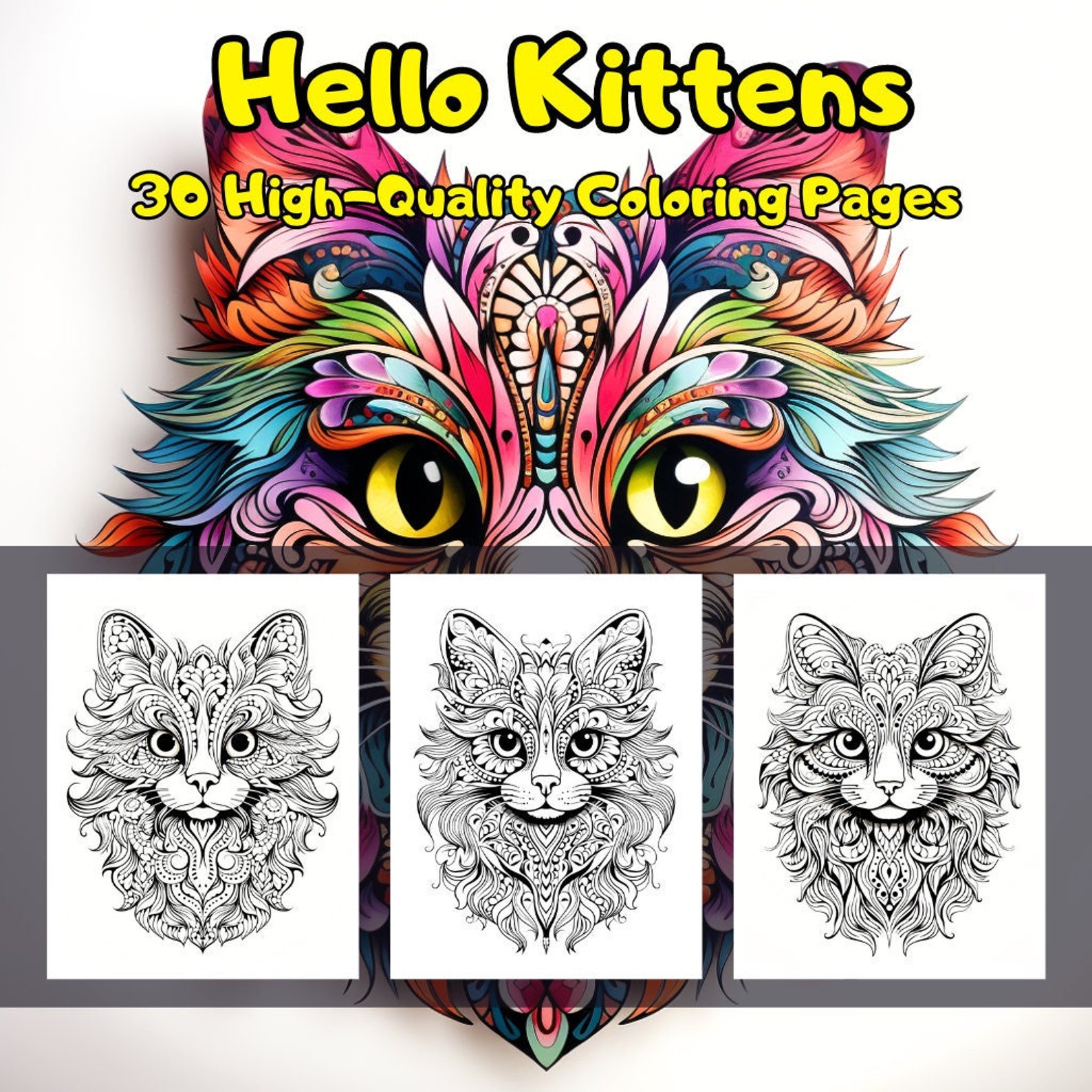30 Mandala Cats for Coloring, High-quality Coloring Pages, Adult ...