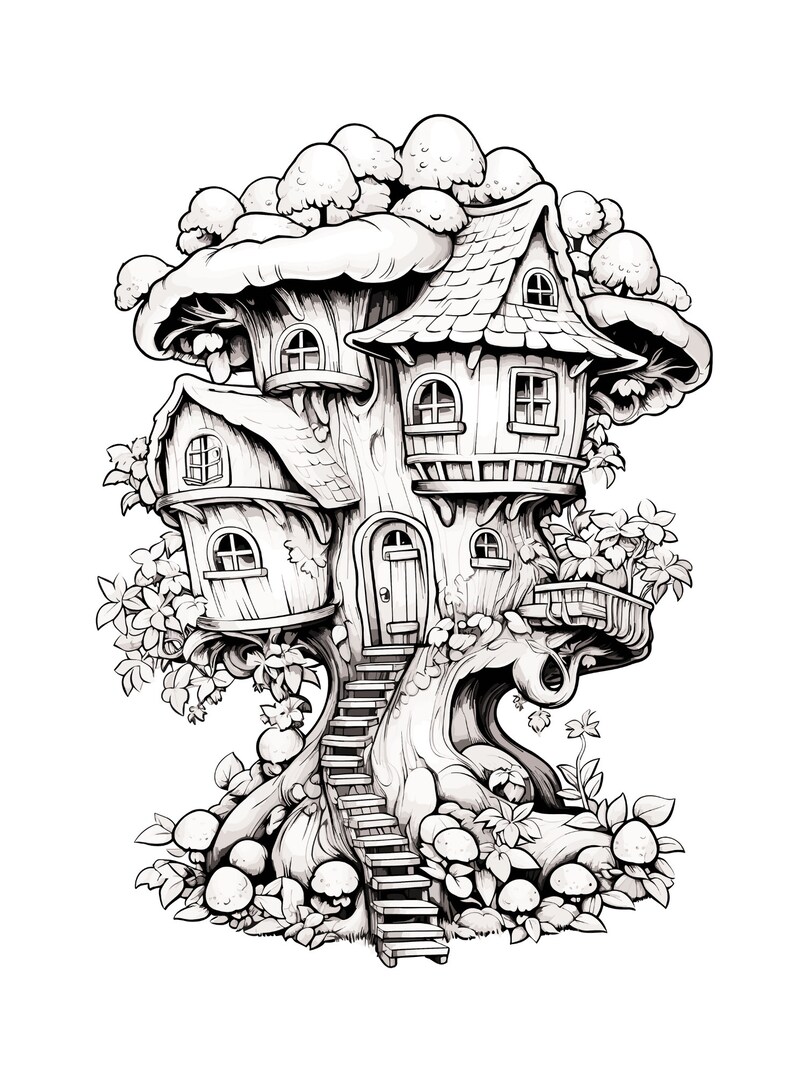 50 Treehouse Coloring Pages, Nature Coloring Designs, Mandala Coloring ...
