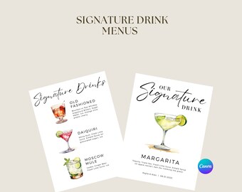Downloadable Signature Drink Sign, Minimalist Personalized Bar Menu ...