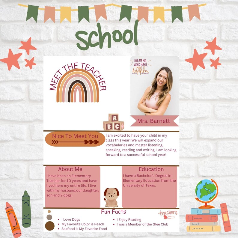 Meet the Teacher Templateeditable Teacher Introboho - Etsy