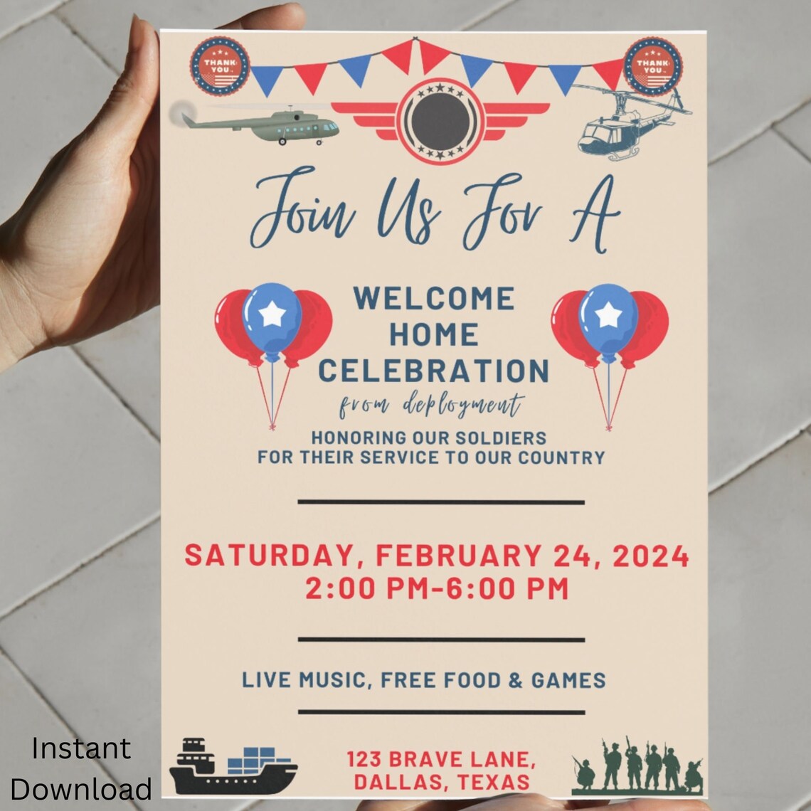 Welcome Home Deployment Invite Editable Template Military Homecoming ...