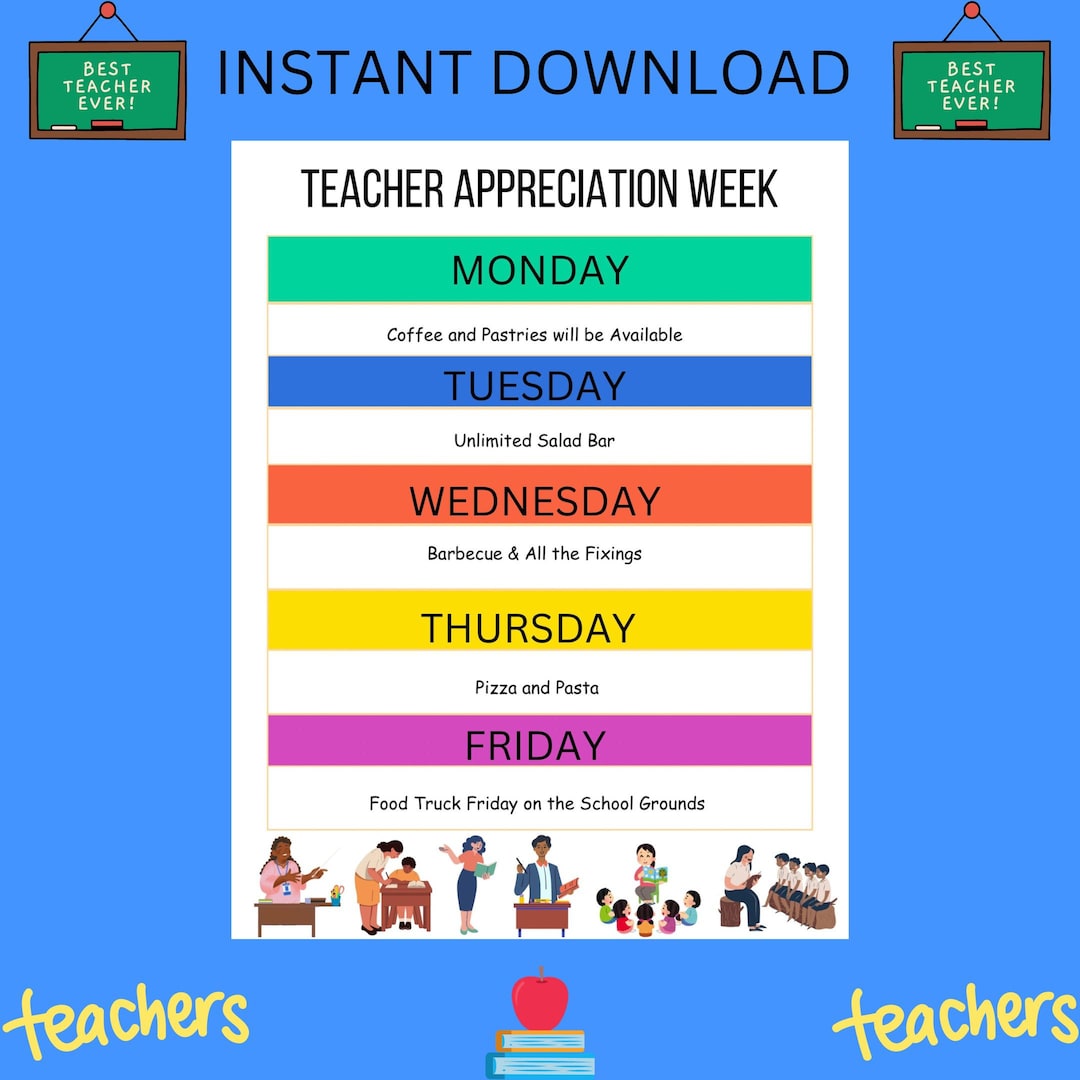 Editable Teacher Appreciation Schedule Poster|teacher Appreciation ...