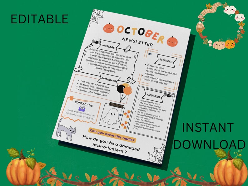 Newsletter Template|editable Newsletter| Monthly Newsletter| School ...