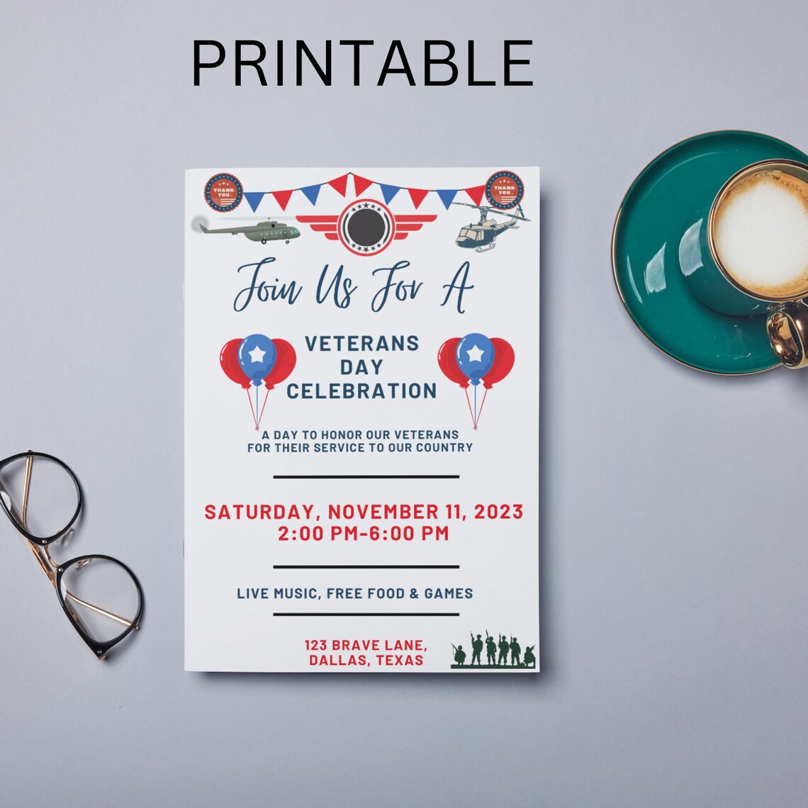 Editable Veterans Day Invitation|veterans Celebration Flyer Template ...