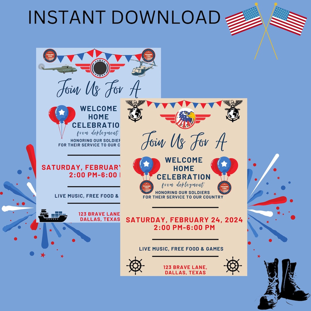 Welcome Home Deployment Invite Editable Template Military Homecoming ...