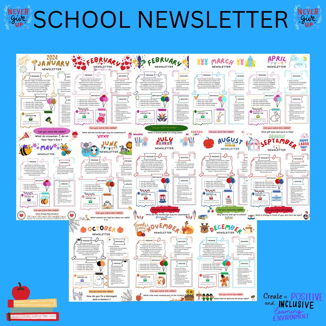 Editable School Newsletter|newsletter Template|monthly Newsletter ...