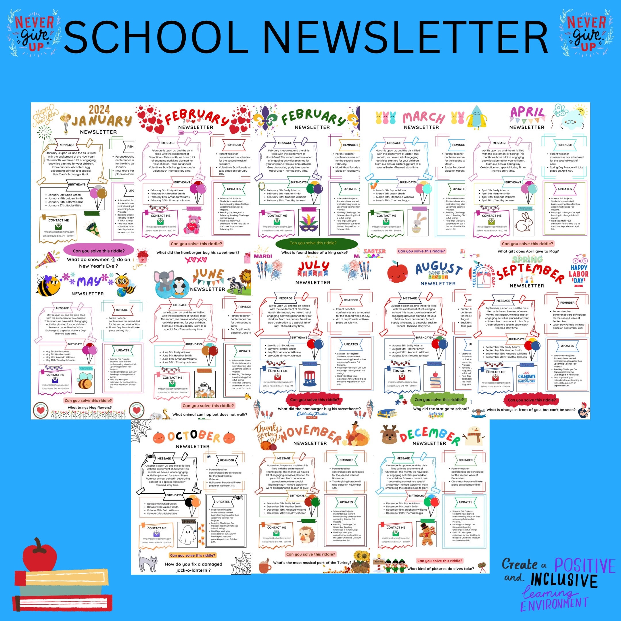 Editable Monthly School Newsletter Template | Elementary Classroom ...