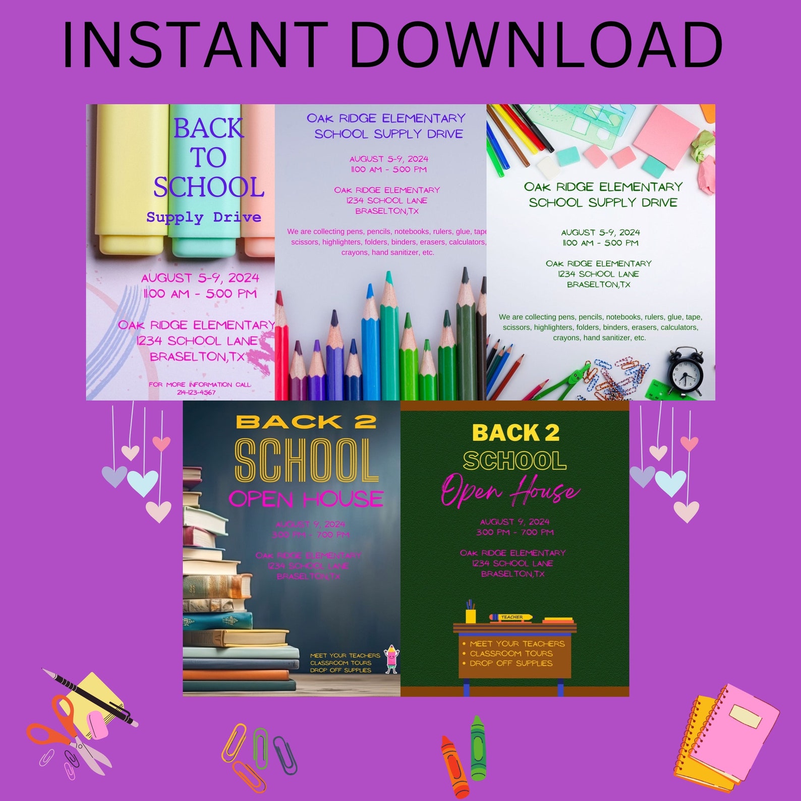 Editable Back to School Flyer Bundle: School Supply Drive & Open House ...