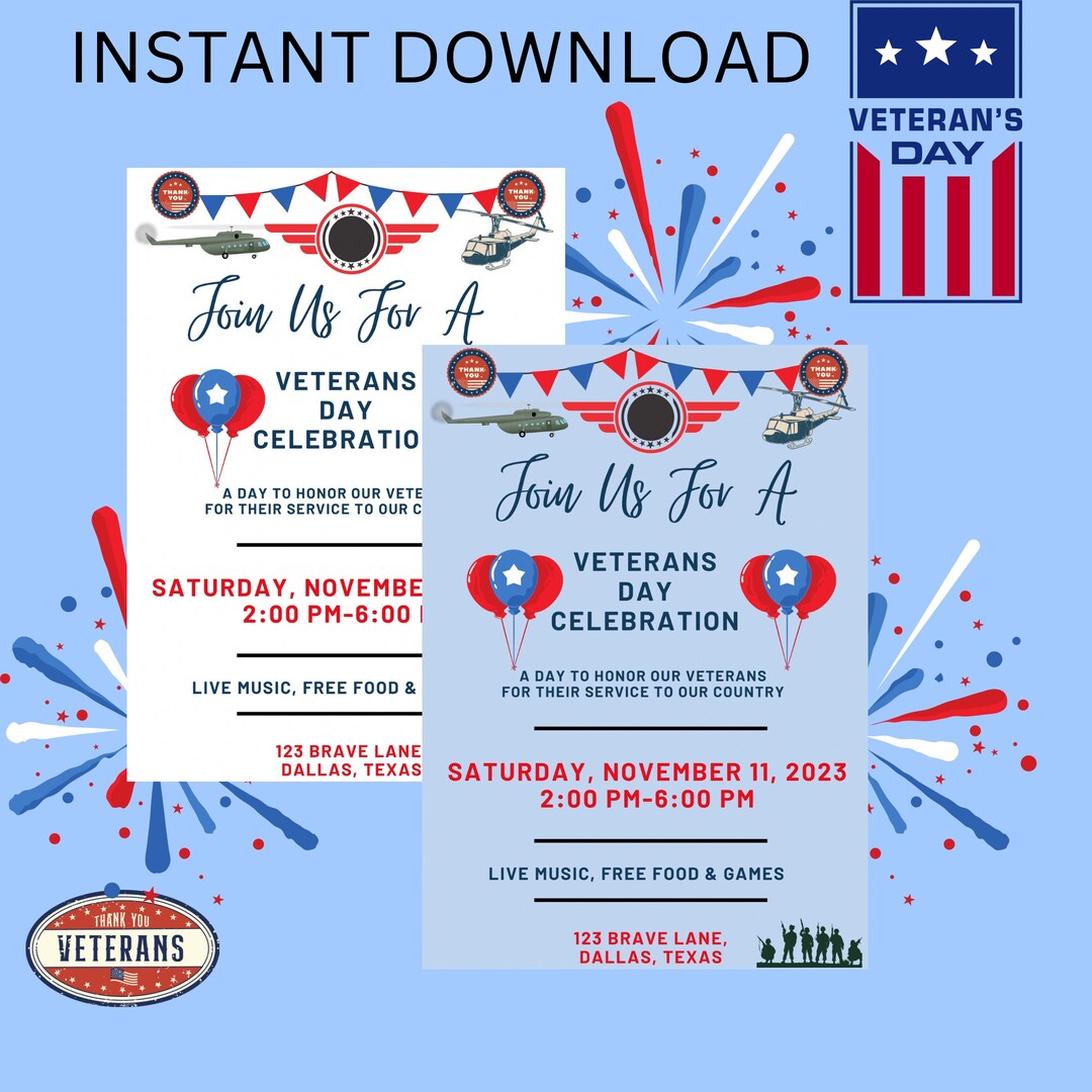 Editable Veterans Day Invitation|veterans Celebration Flyer Template ...