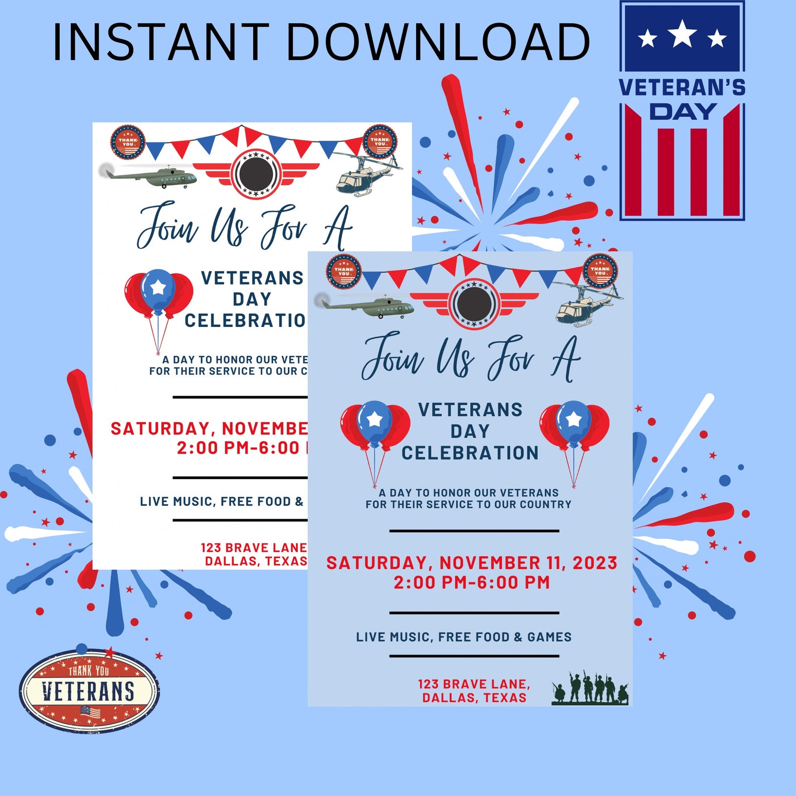 Editable Veterans Day Invitation|veterans Celebration Flyer Template ...