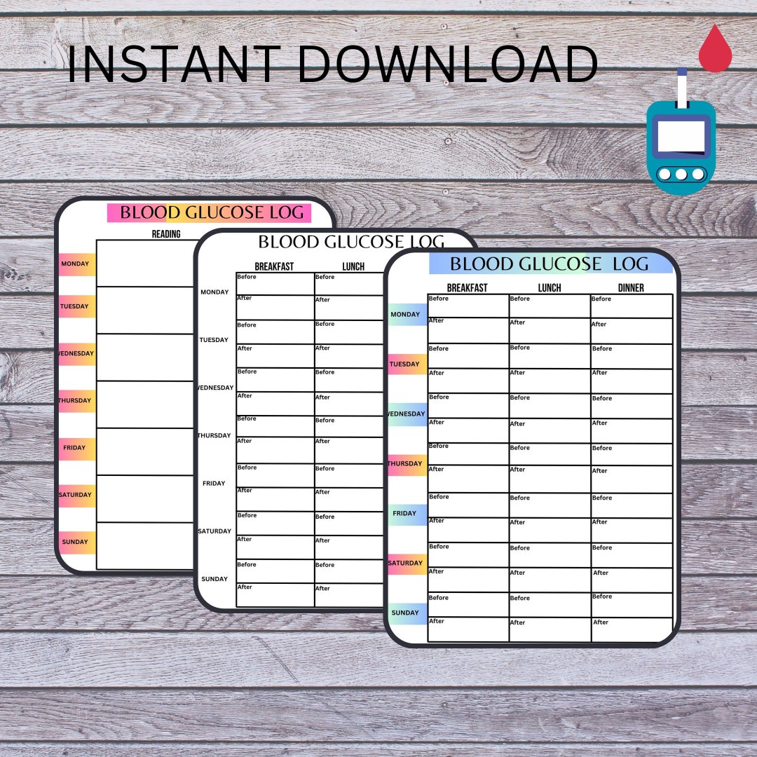 Diabetic Blood Glucose Log|diabetes Daily Log|colorful Blood Sugar ...