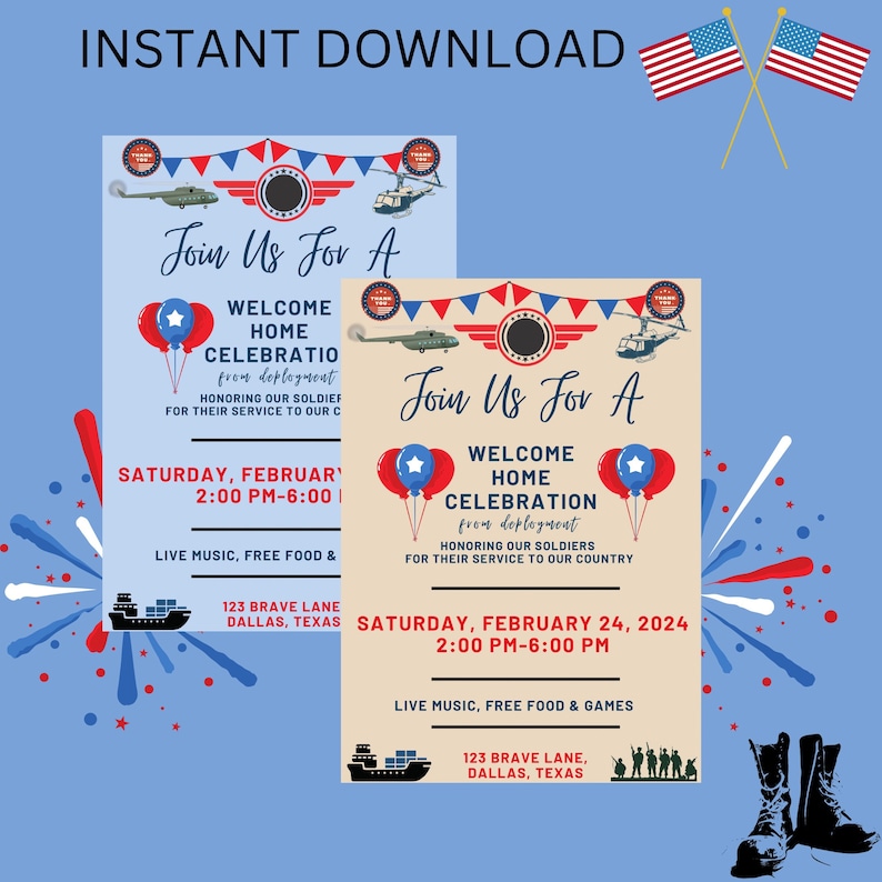 Military Homecoming Invitation Template, Welcome Home Deployment Party ...