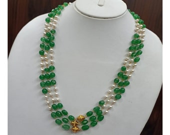 Three Layered String Mala, Kundan, Baruk Pearl, Tumble and Beads Mala ...