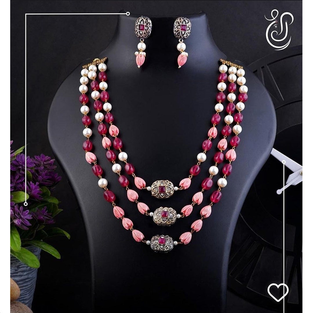 High Quality Three Layered String Mala, Kundan, Baruk Pearl, Tumble and ...