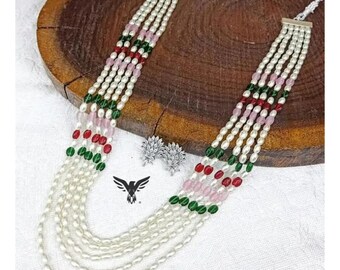 Multi Three Layered String Mala, Kundan, Baruk Pearl, Tumble and Beads ...