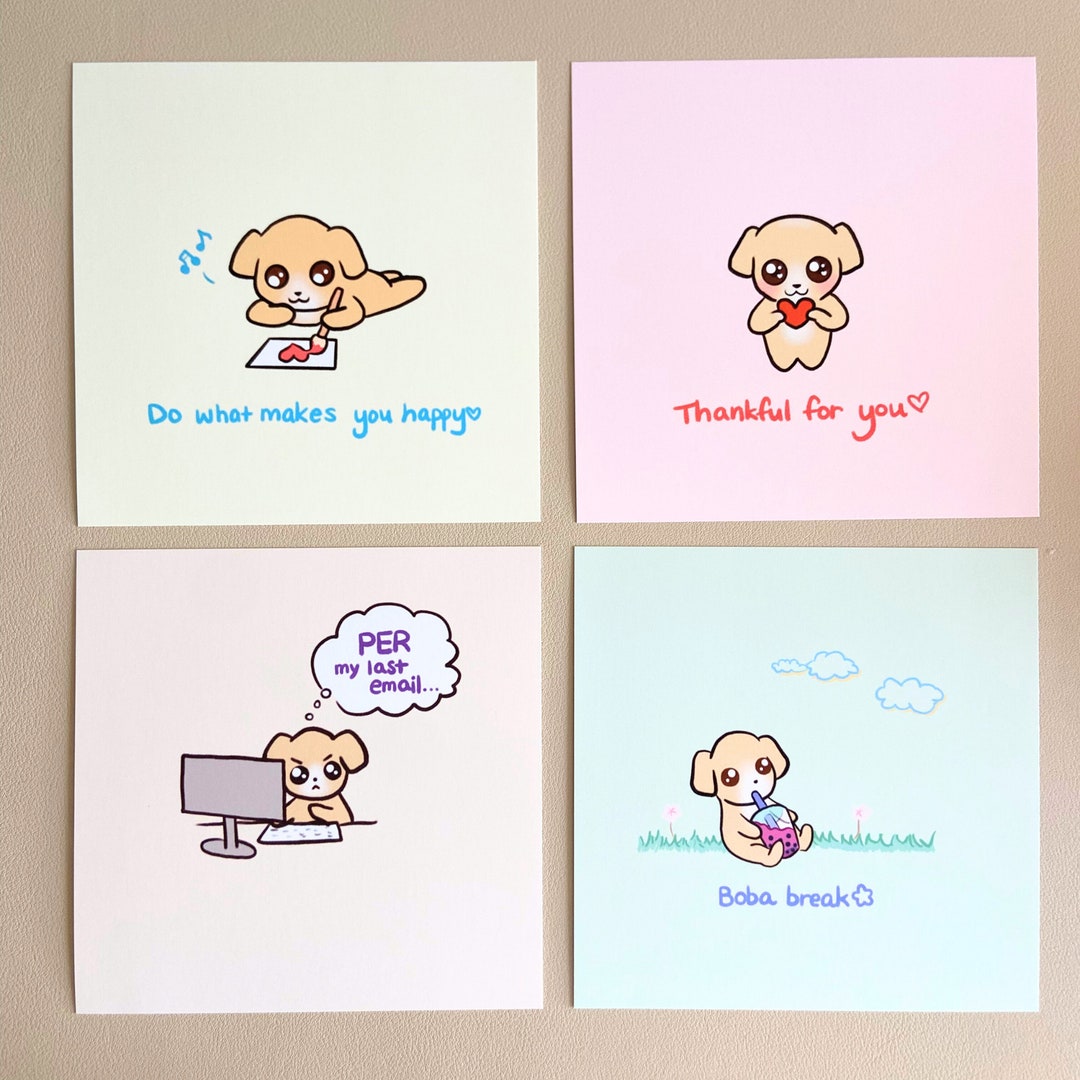 Cute Dog Character Art Print for Wall or Postcard Gift 5"x5" ｜ Cute ...