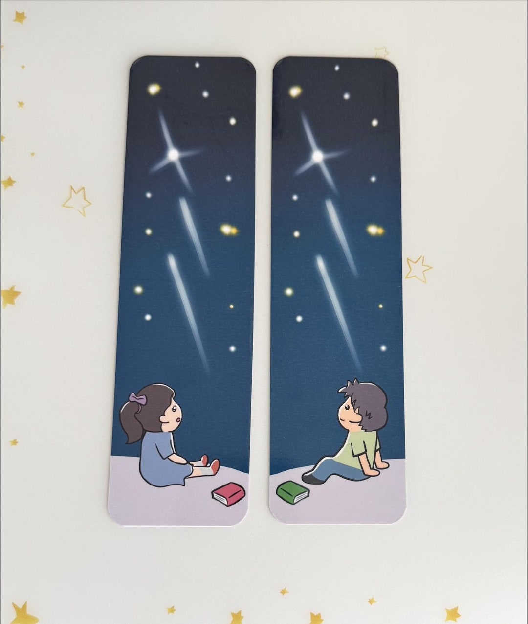 Cute Stargazing Bookmarks Boy and Girl Double-sided Handmade | Night ...