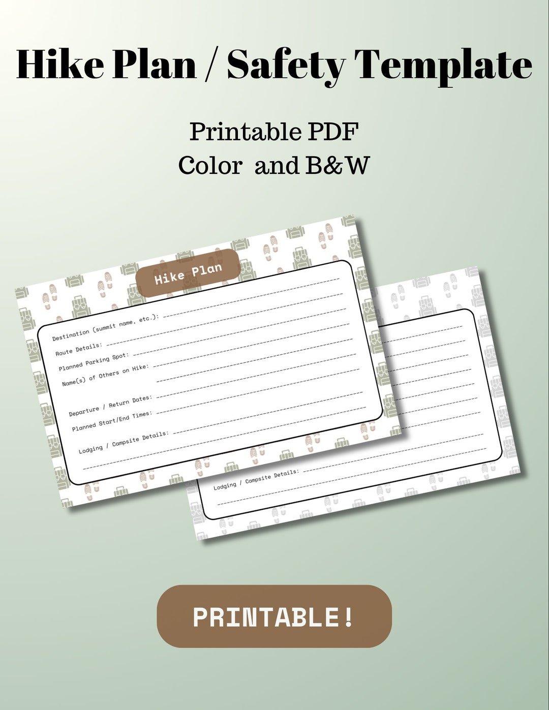 Hike,plan,safety,template,hike Plan,camp - Etsy