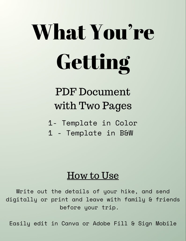 Hike,plan,safety,template,hike Plan,camp - Etsy