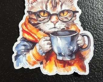 Cute Kawaii Coffee Cat Kitten Latte Cup Vinyl Decal Sticker Transparent ...