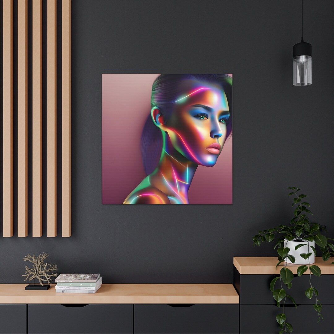Cyber Diva Canvas: Colorful AI Woman Portrait, Gallery Wrap - Etsy