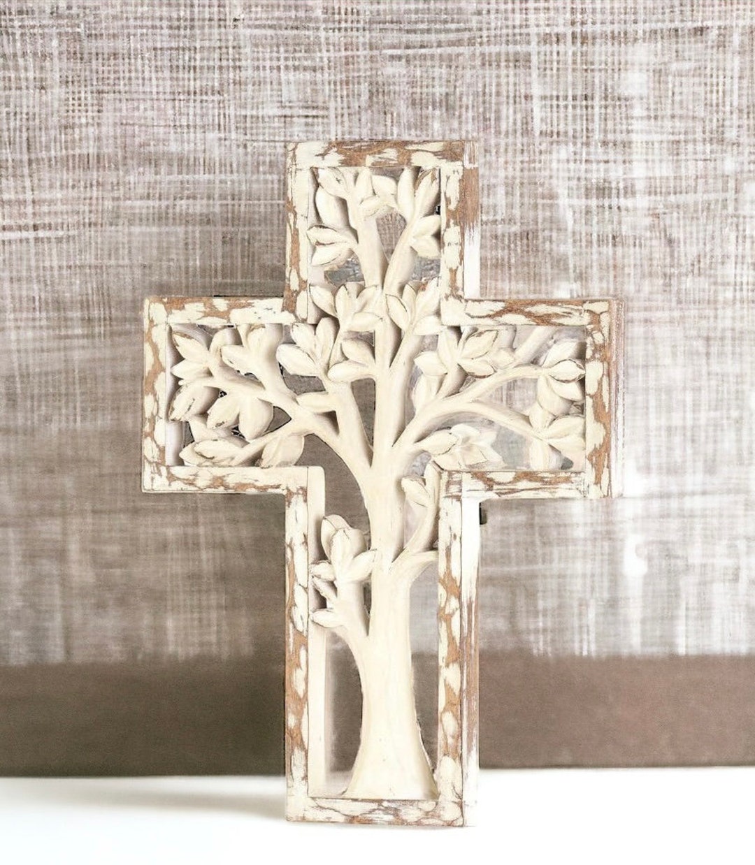 Rustic White Tree of Life Wall Cross 10", Farmhouse Wall Cross, Rustic ...