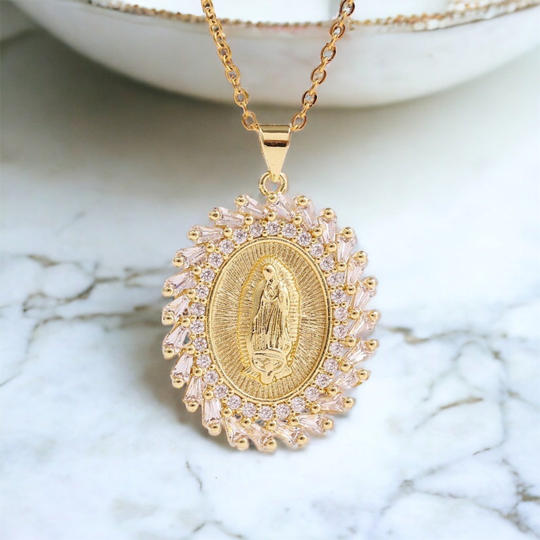 Crystal Mother Mary Pendant Necklace Our Lady of Guadalupe Necklace ...
