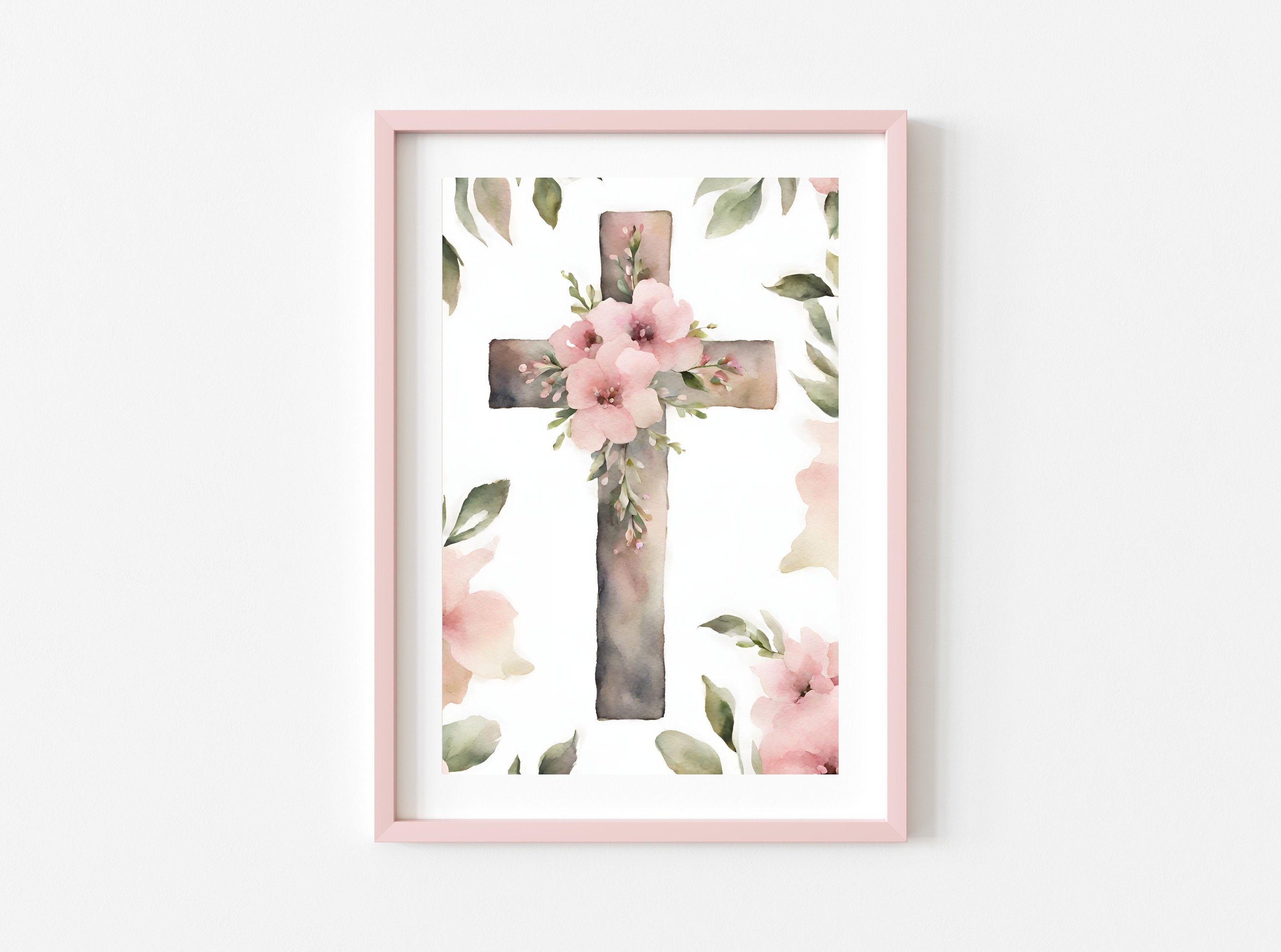 Watercolor Floral Cross Printable, Nursery Art, Christian Gifts ...